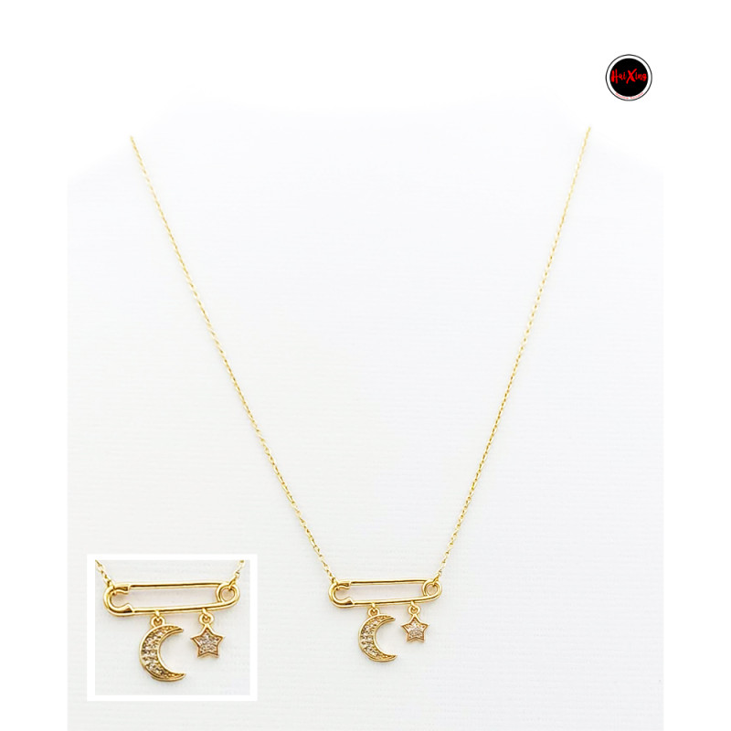 DORADO LUNA Y ESTRELLA C/ LLUVIA DE CUBIZ EN ALFILER DE GANCHO 40+5CM ...