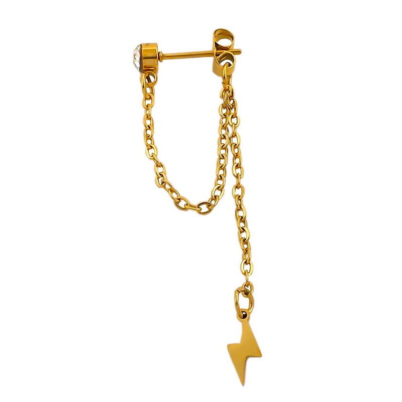 DORADO RAYO CILINDRO STRASS CADENA EN CURVA Y CADENITA C/ RAYO COLGANDO ARO