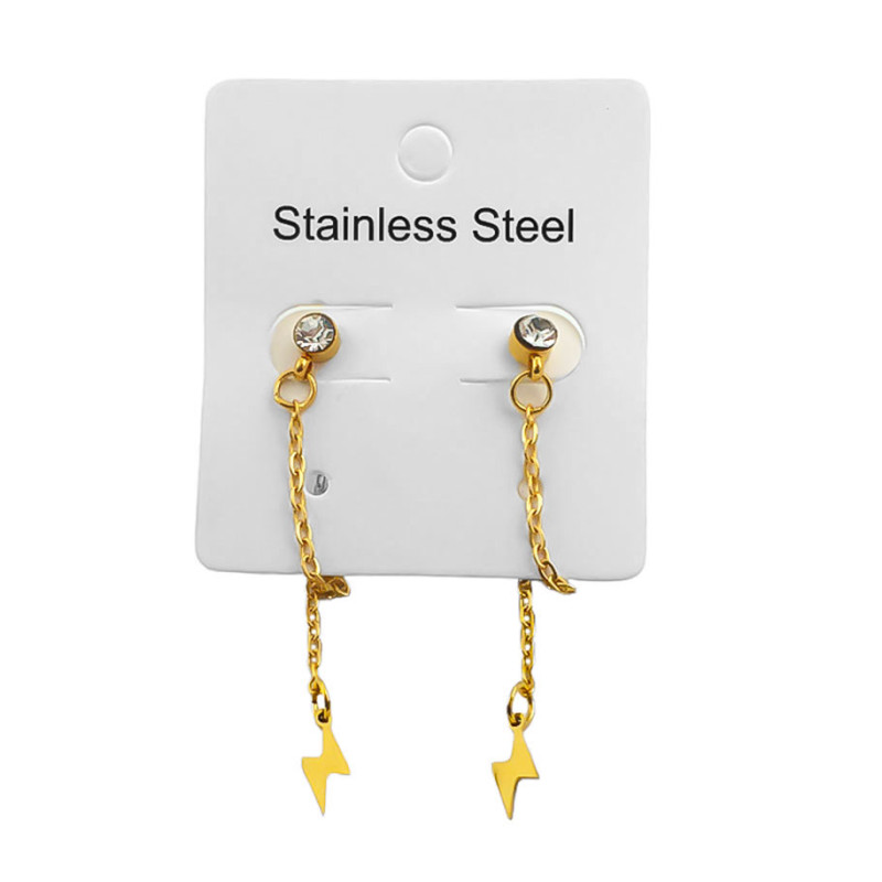 DORADO RAYO CILINDRO STRASS CADENA EN CURVA Y CADENITA C/ RAYO COLGANDO ARO