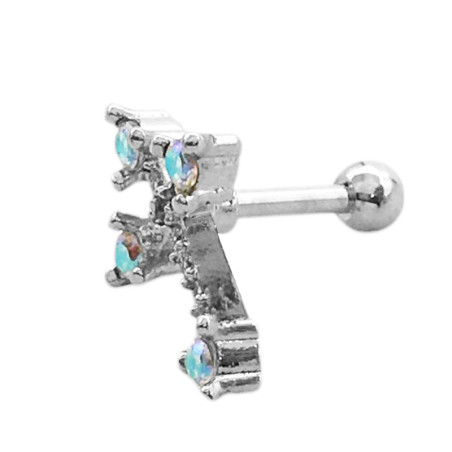 UNIDAD CRUZ C/ CUBIC TORNASOLADOS Y CRISTAL HELIX ROSCA INTERNA PIERCING